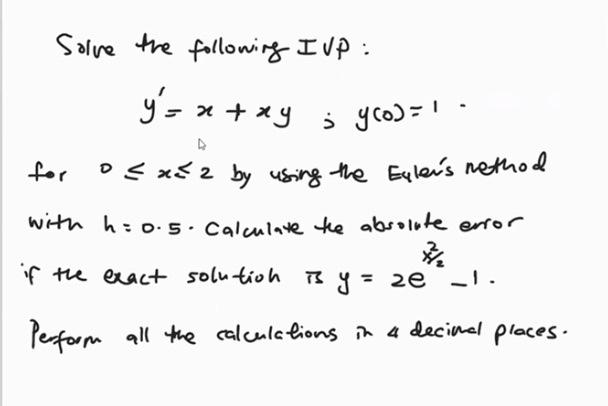 Solved Solve the following IVP: y'- x + xy y(o)= ! D for o