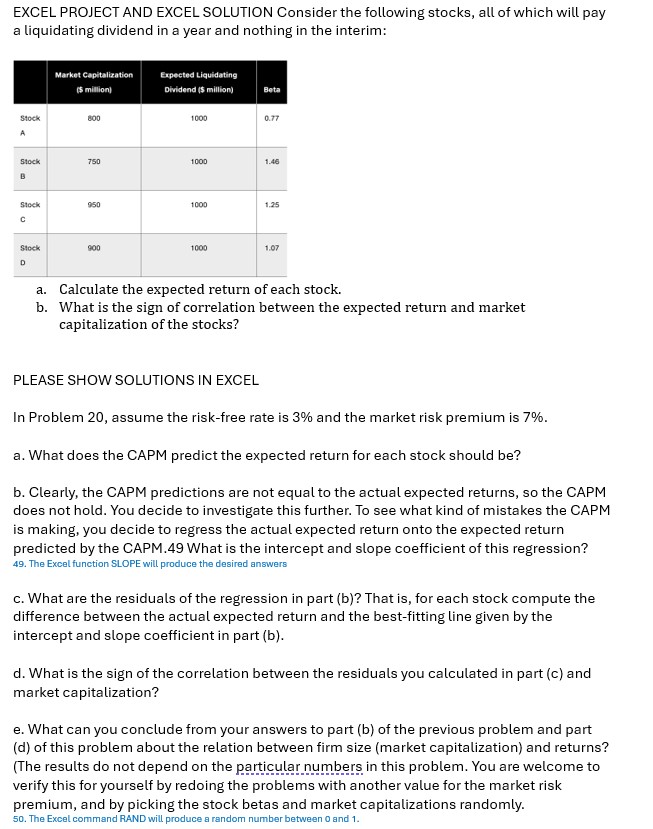 Solved EXCEL PROJECT AND EXCEL SOLUTION Consider the | Chegg.com
