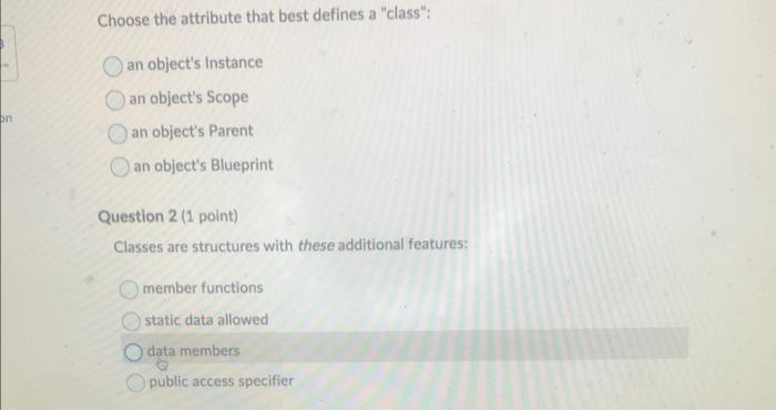 Solved Choose the attribute that best defines a "class": an | Chegg.com