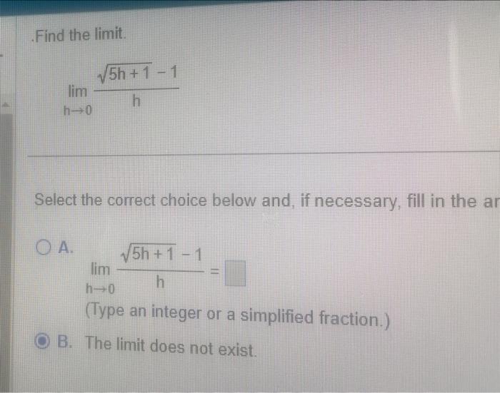 Solved Find the limit. \\[ \\lim _{h \\rightarrow 0} | Chegg.com