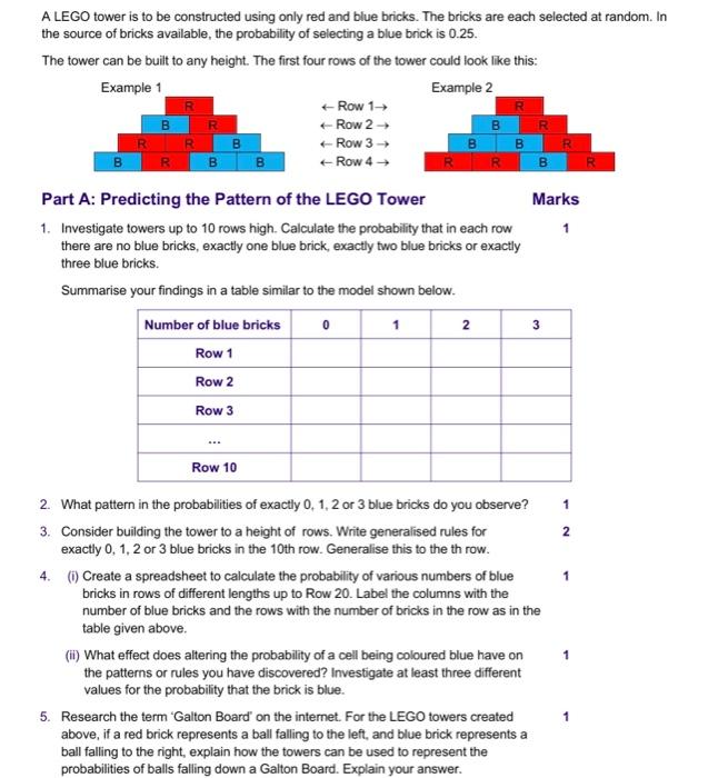 Solved A LEGO tower is to be constructed using only red and | Chegg.com