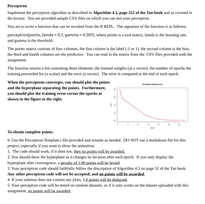 Perceptron Implement the perceptron algorithm as | Chegg.com Perceptron Implement the perceptron algorithm as | Chegg.com