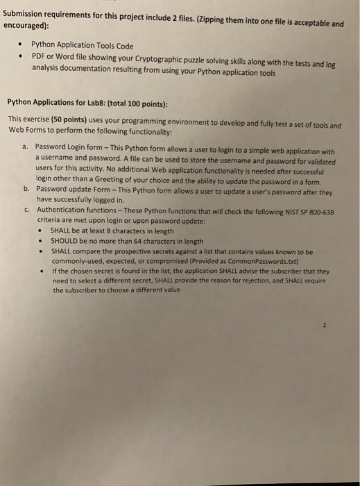 Submission requirements for this project include 2 | Chegg.com