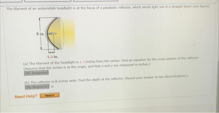 Solved filament of an automobile headlight is at the focus | Chegg.com
