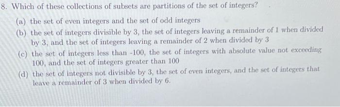 Solved Which of these collections of subsets are partitions | Chegg.com