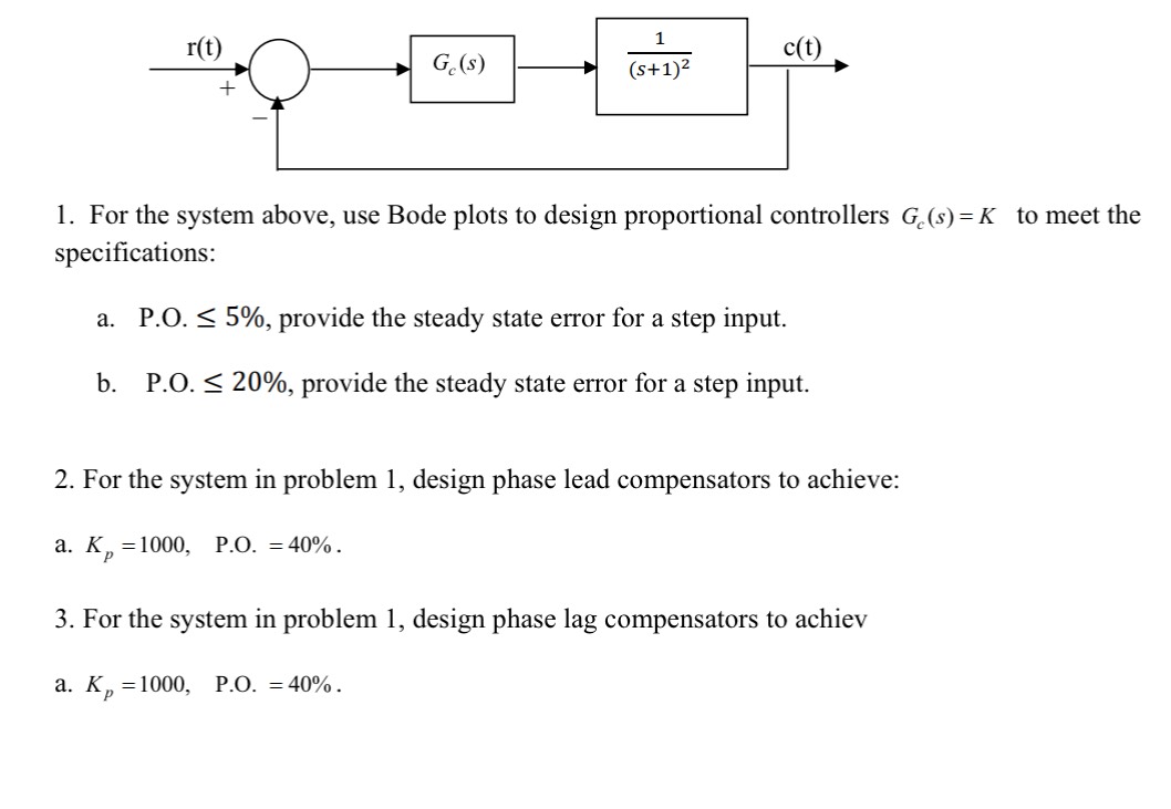 Solved For the system above, use Bode plots to design | Chegg.com