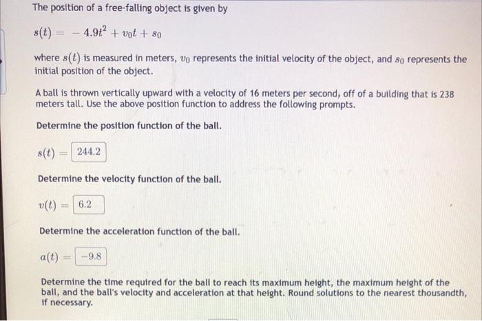 Solved The position of a free-falling object is given by | Chegg.com