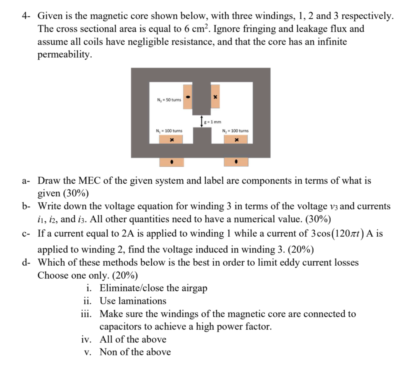 Solved solve parts a-d 4- ﻿Given is the magnetic core shown | Chegg.com
