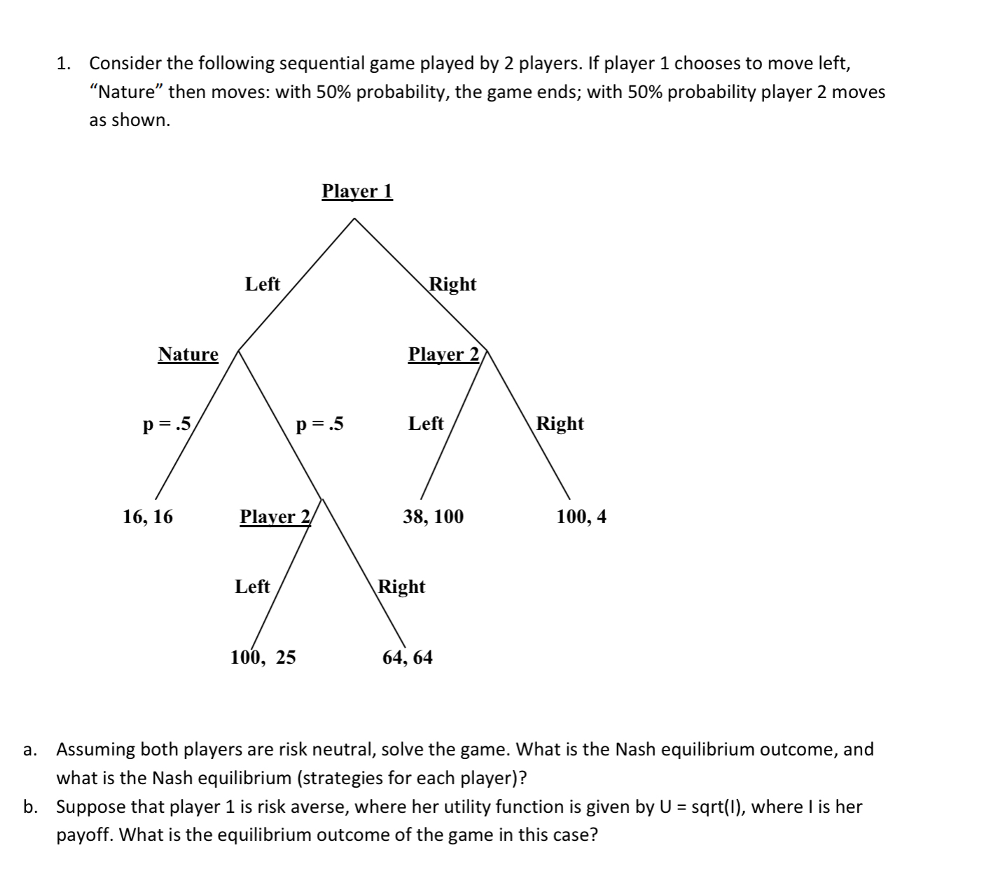 Solved Consider the following sequential game played by 2 | Chegg.com