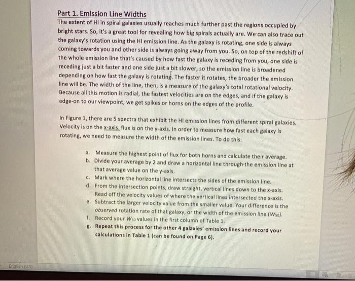 Solved Part 1. Emission Line Widths The extent of Hi in | Chegg.com