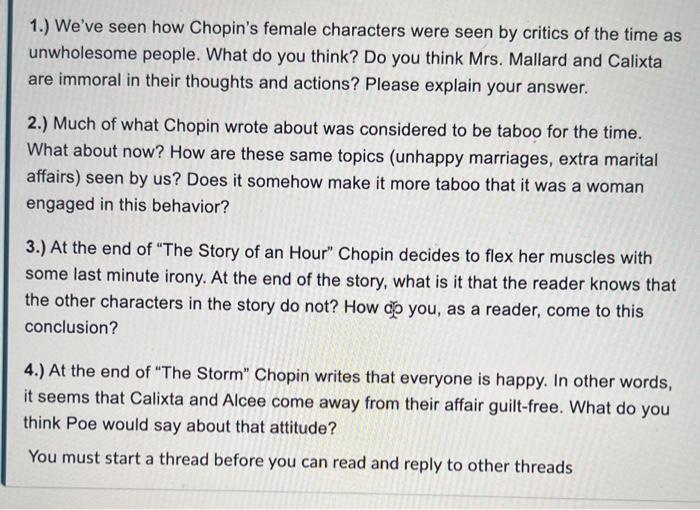 1.) We've seen how Chopin's female characters were | Chegg.com