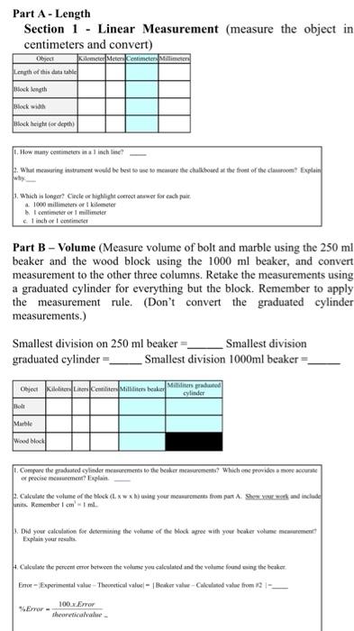 Part A - Length Section 1 - Linear Measurement | Chegg.com