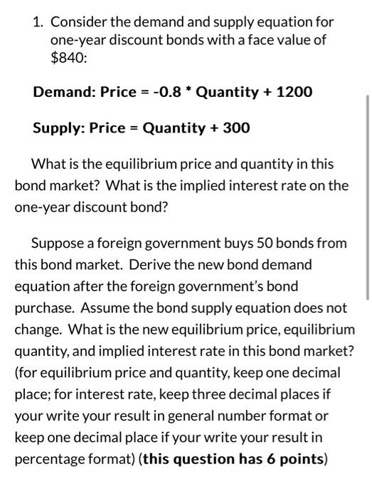 Solved 1. Consider the demand and supply equation for | Chegg.com