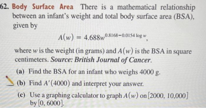 Solved 2. Body Surface Area There is a mathematical | Chegg.com