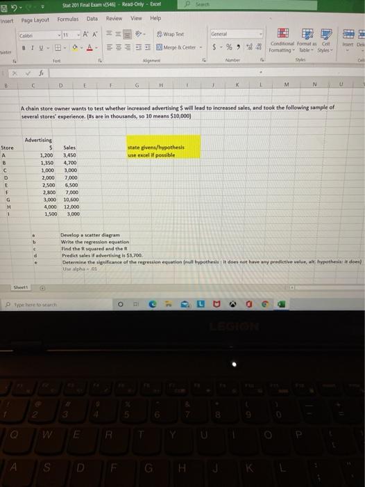 Solved Sat 201 Final (546) - Read-Only - Excel B. Insert | Chegg.com