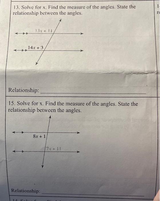 Solved 1 13. Solve for x. Find the measure of the angles. | Chegg.com