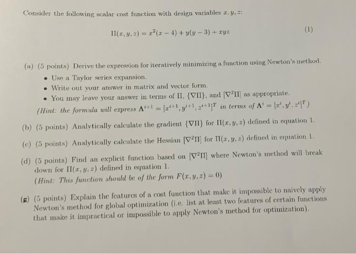 Solved Consider the following scalar cost function with | Chegg.com