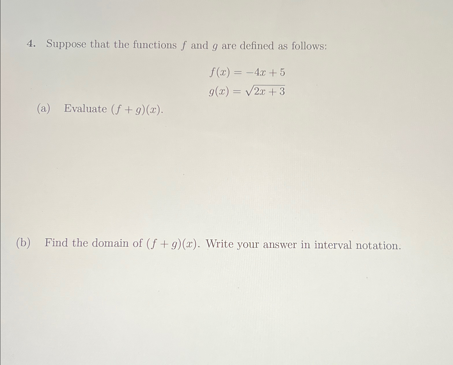Solved Suppose that the functions f ﻿and g ﻿are defined as | Chegg.com