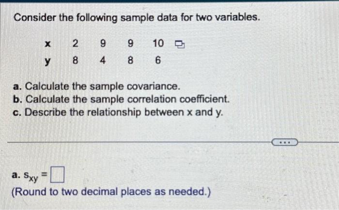 Solved Consider the following sample data for two variables. | Chegg.com