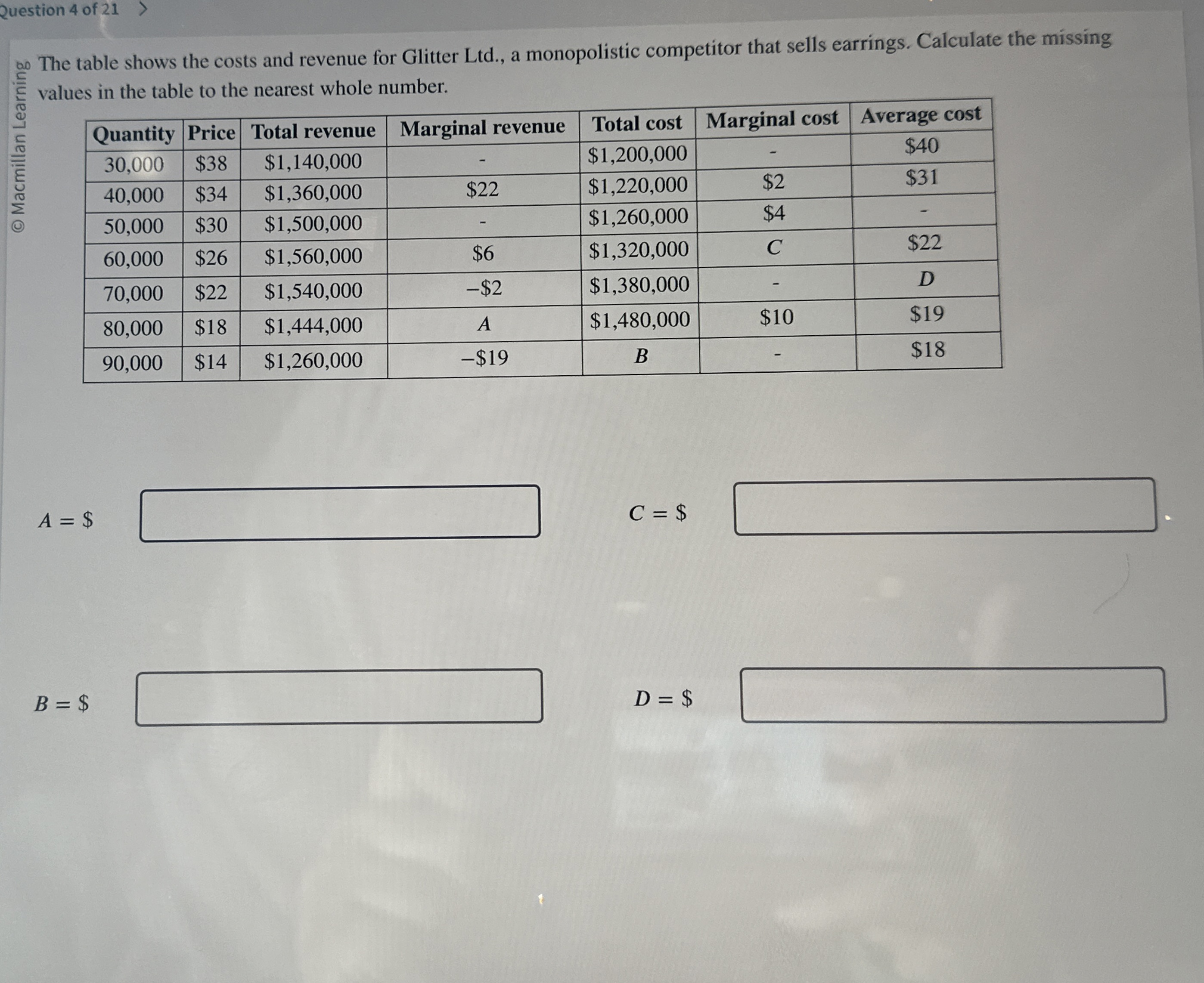 Solved Question 4 ﻿of 21values in the table to the nearest | Chegg.com