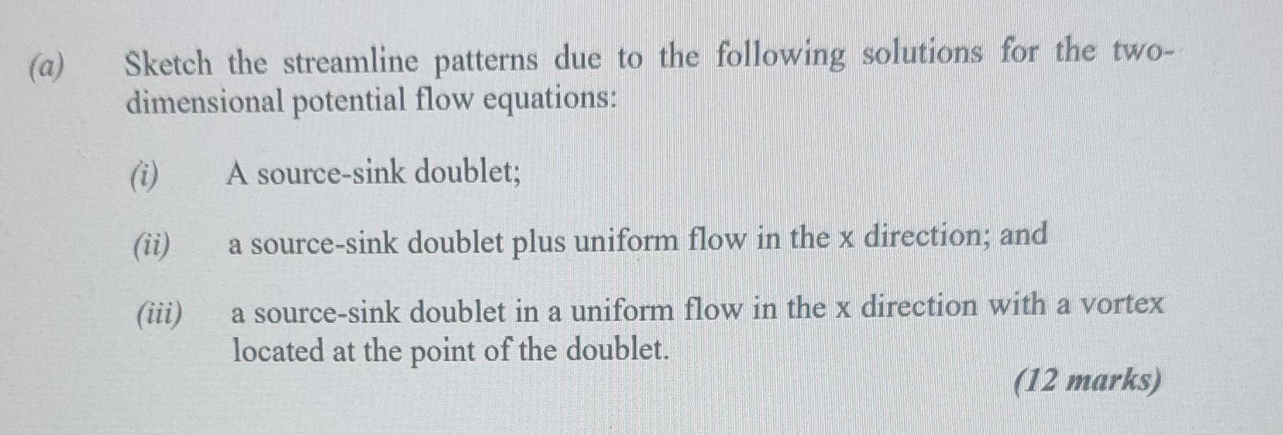 Solved (a) Sketch the streamline patterns due to the | Chegg.com