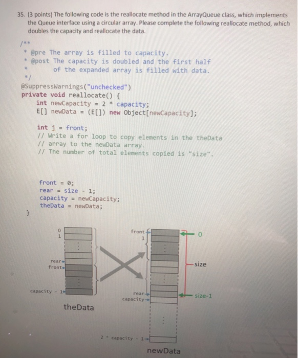 Solved 35. (3 points) The following code is the reallocate | Chegg.com