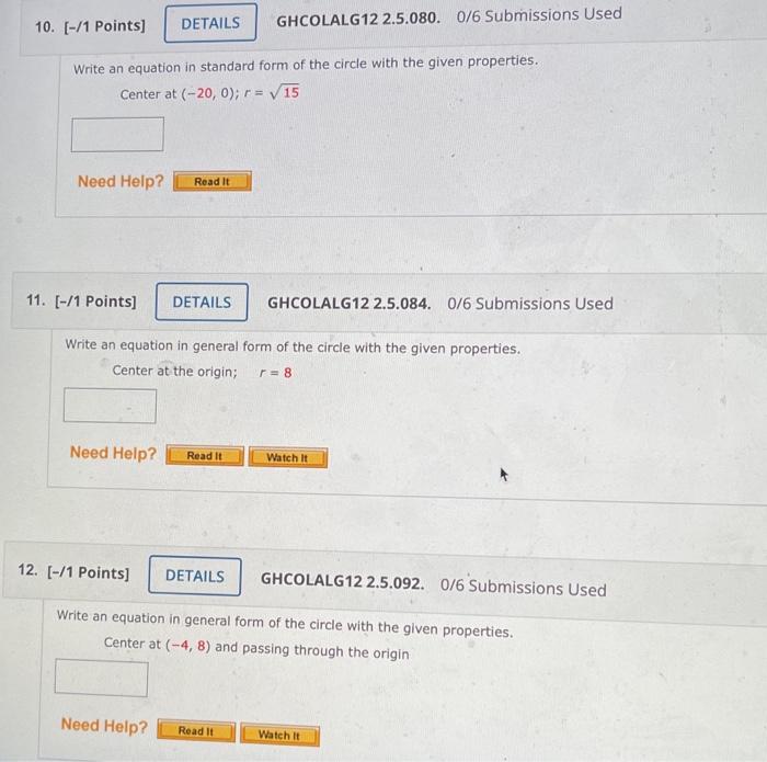 Solved 10. [-/1 Points] DETAILS GHCOLALG12 2.5.080. 0/6 | Chegg.com