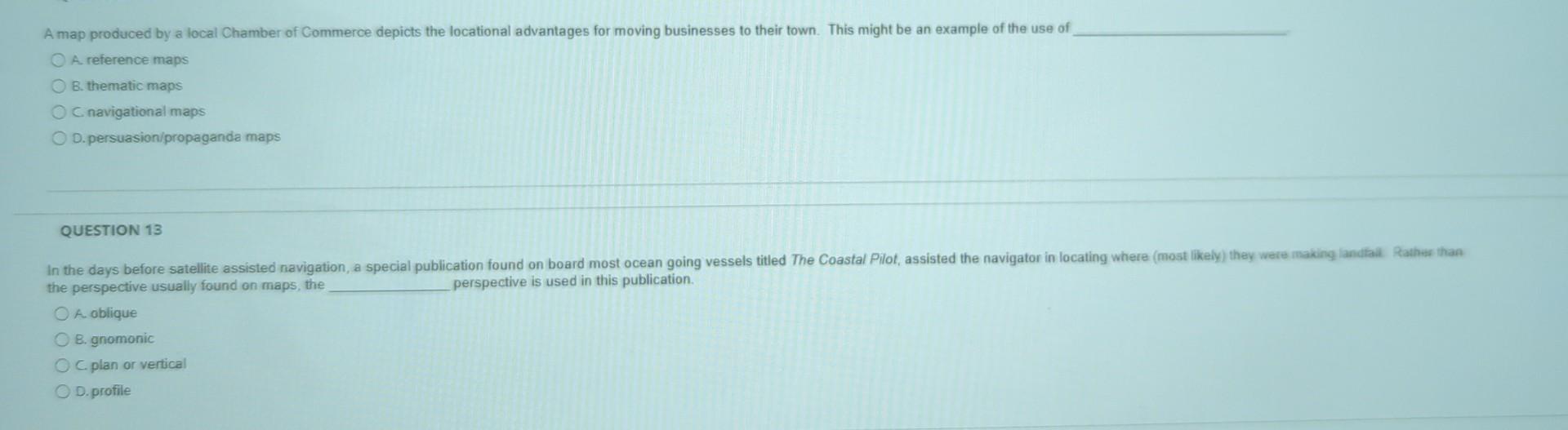 Solved A. reference maps 8. thematic maps navigational maps | Chegg.com