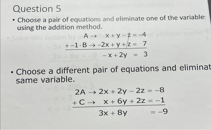 Solved Solve. x+y−z=−42x−y−z=−7x+6y+2z=−1 Solution: | Chegg.com