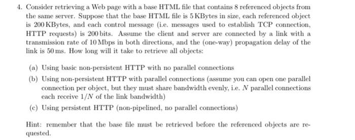 Solved 4. Consider retrieving a Web page with a base HTML | Chegg.com