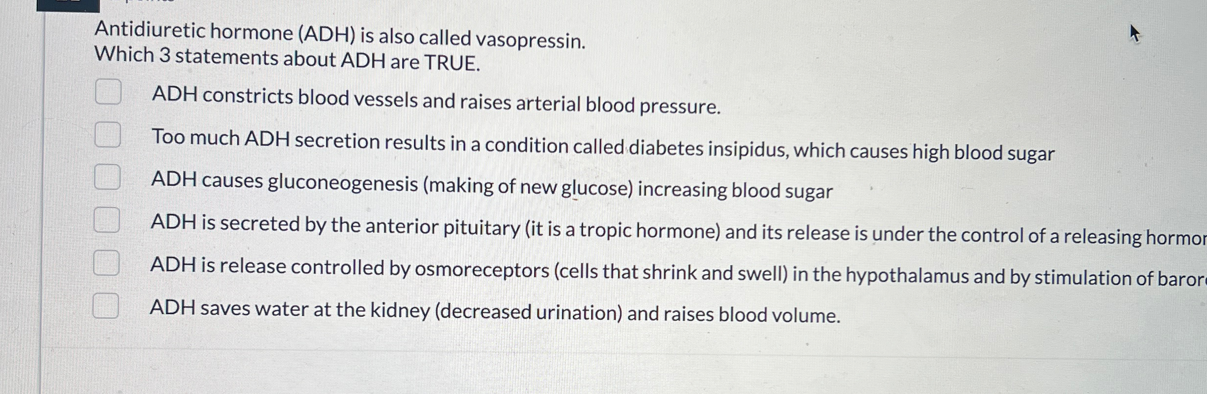 Solved Antidiuretic hormone (ADH) ﻿is also called | Chegg.com