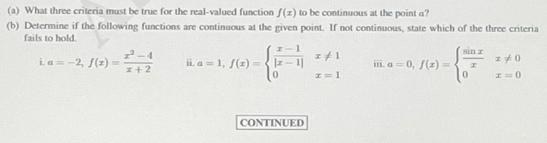 Solved Determine if the following functions are continuous | Chegg.com