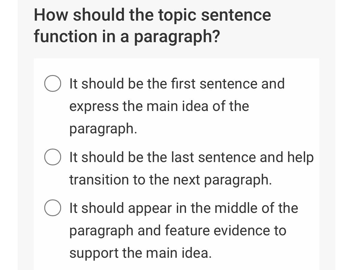 Solved How should the topic sentence function in a | Chegg.com