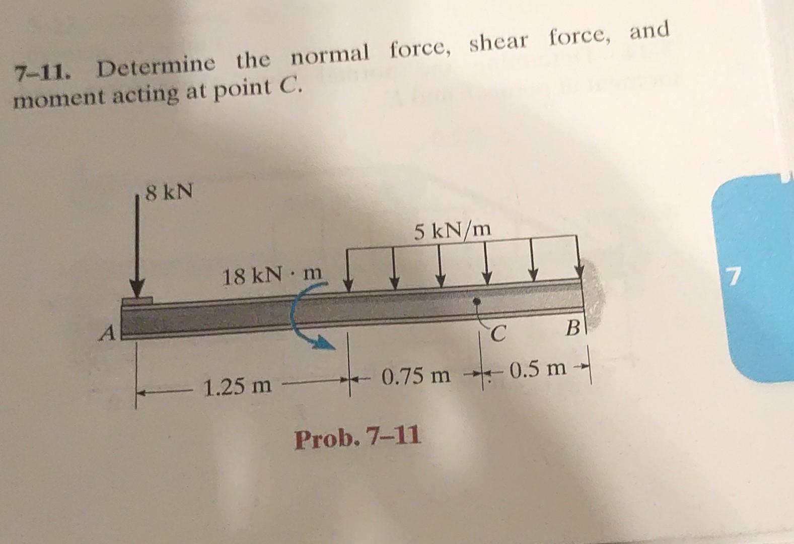 Solved 7 11 Determine The Normal Force Shear Force And