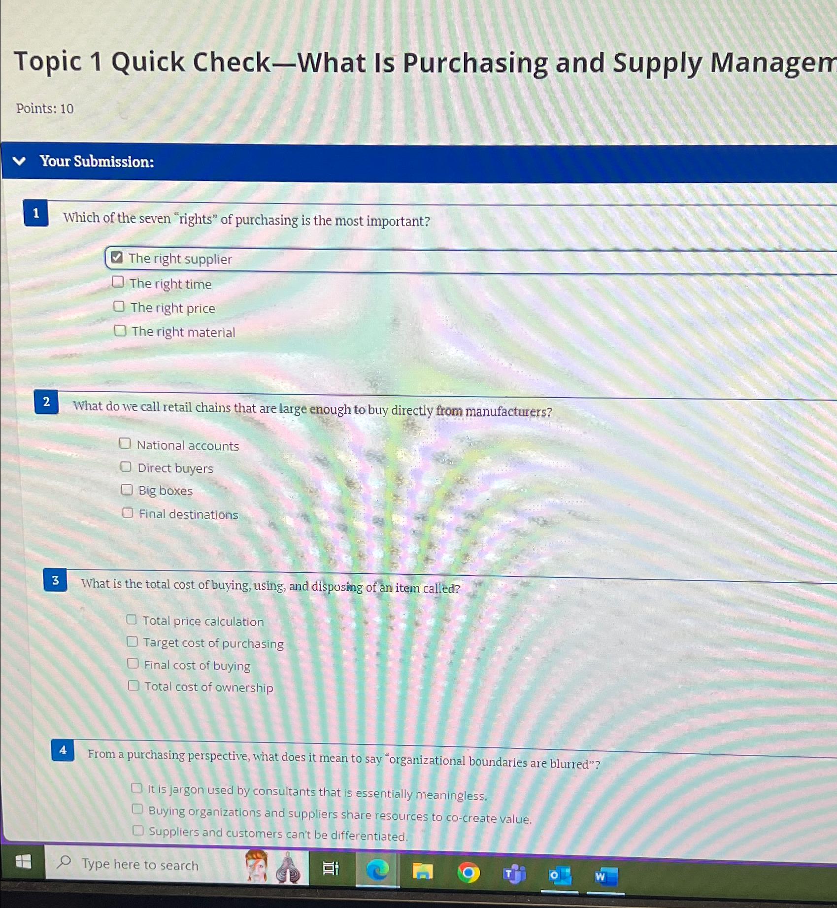 Solved Topic 1 ﻿Quick Check—What Is Purchasing and Supply | Chegg.com