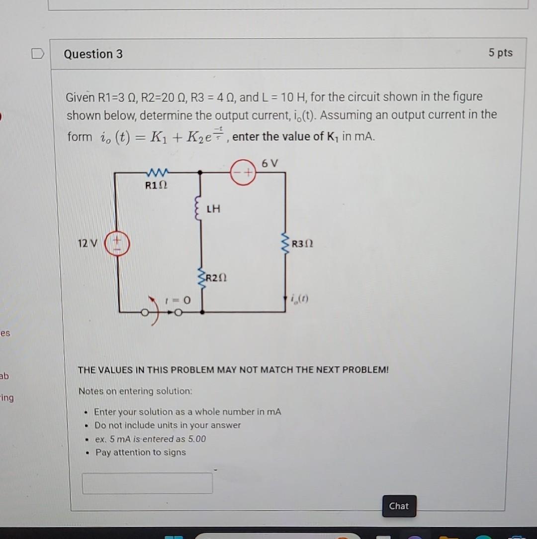 Solved Given R1=3Ω,R2=20Ω,R3=4Ω, and L=10H, for the circuit | Chegg.com