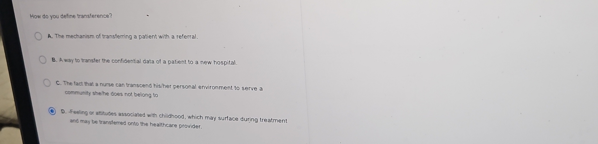 Solved How do you define transference?A. ﻿The mechanism of | Chegg.com