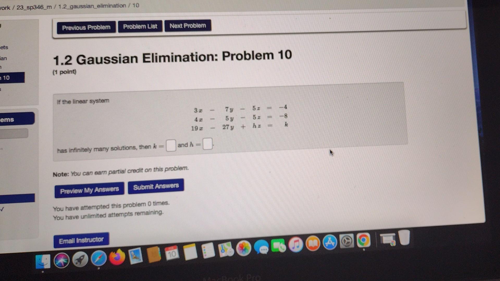 Solved 1 2 Gaussian Elimination Problem 10 1 Point If The