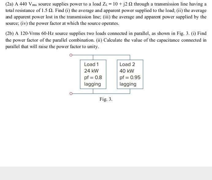 (2a) A 440 Vm source supplies power to a load | Chegg.com