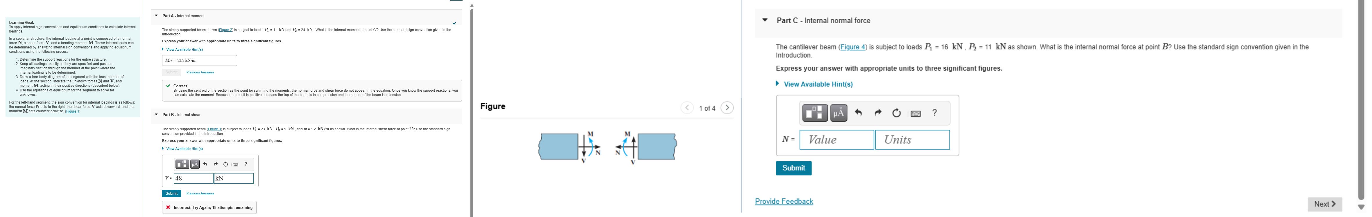 Part C - ﻿Internal normal forceThe cantilever beam | Chegg.com