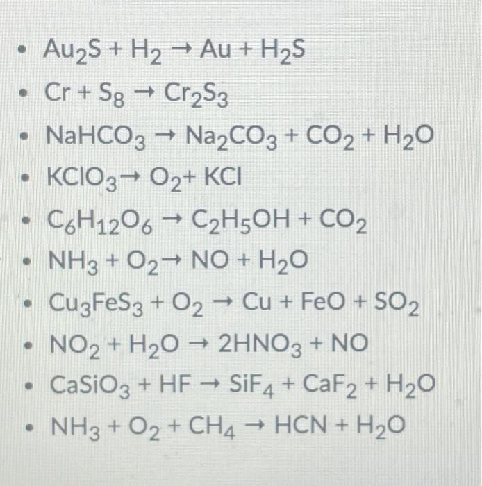 Solved Au2 S+H2→Au+H2 SCr+S8→Cr2 | Chegg.com