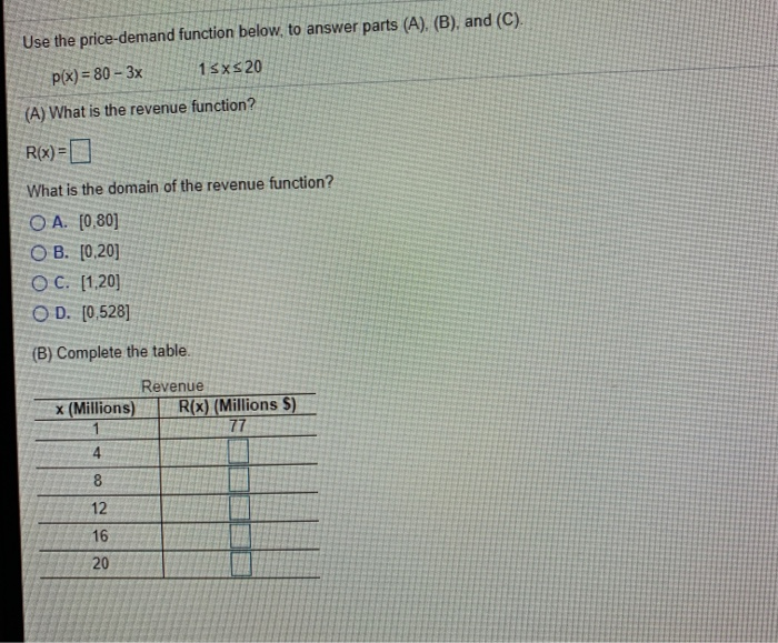 Solved Use the price-demand function below, to answer parts | Chegg.com