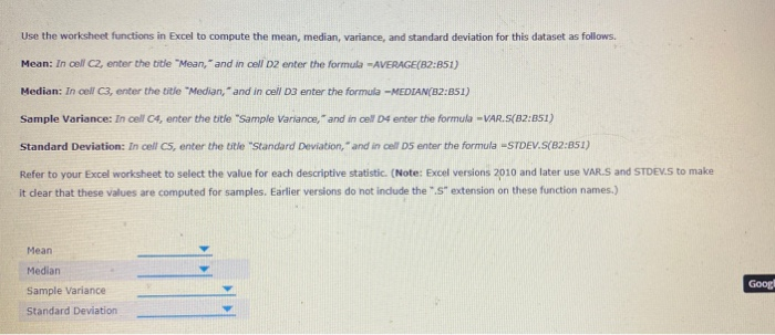 Solved 6. Using Excel - Descriptive statistics functions | Chegg.com