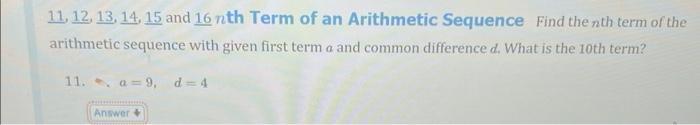 Solved 11,12,13,14,15 and 16nth Term of an Arithmetic | Chegg.com