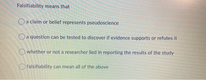 Solved Falsifiability means that O a claim or belief | Chegg.com