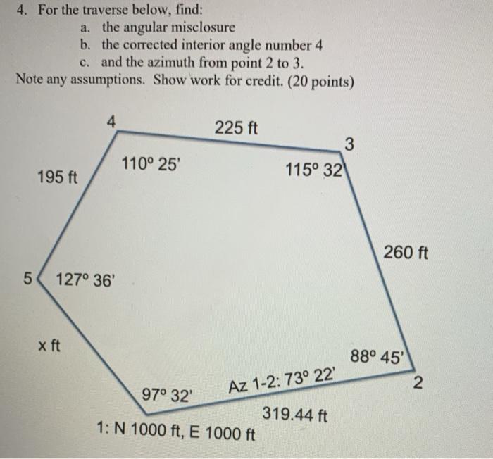 Solved 4. For the traverse below, find: a. the angular | Chegg.com