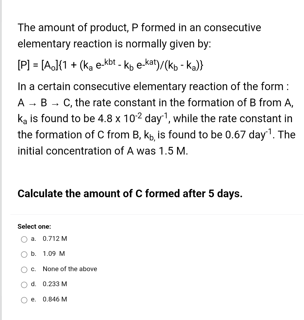 Solved The amount of product, P ﻿formed in an consecutive | Chegg.com