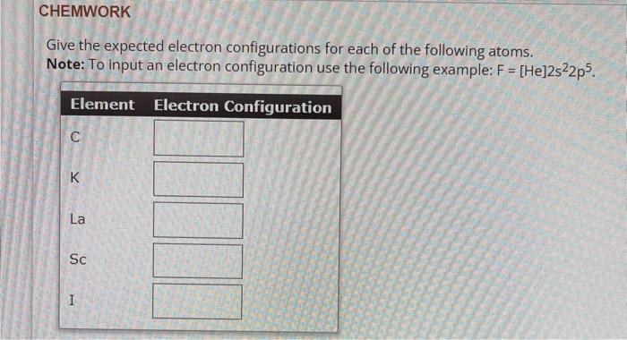 Solved CHEMWORK Give the expected electron configurations | Chegg.com Solved CHEMWORK Give the expected electron configurations | Chegg.com