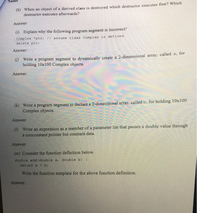 Solved Name 4 points ench) Consider the following program | Chegg.com