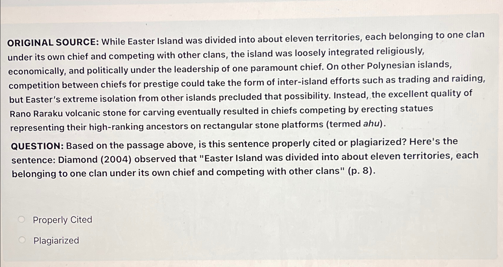 Solved ORIGINAL SOURCE: While Easter Island was divided into | Chegg.com